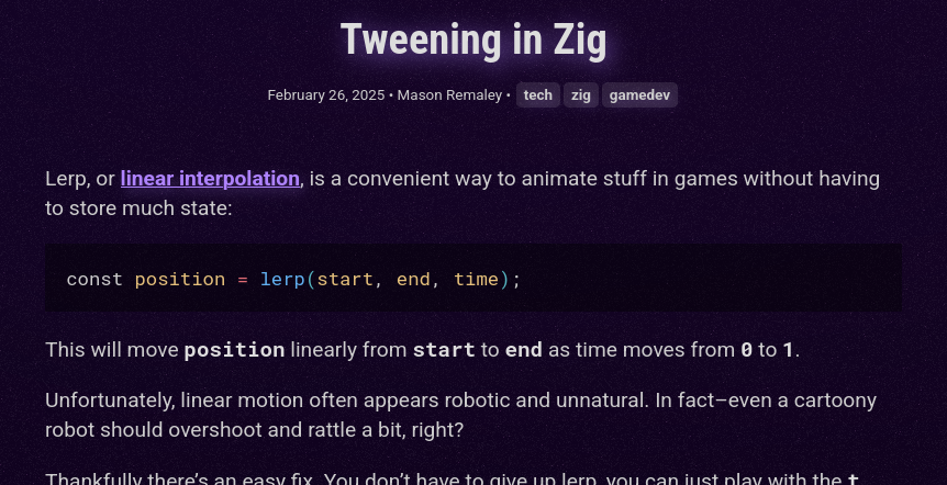 Tweening in Zig - Games by Mason